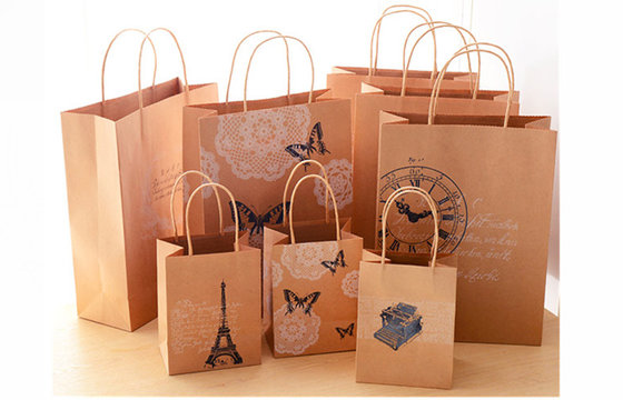 Recycled Kraft Paper Bags Kraft Paper Shopping Bags SO9001 / ROHS / CE