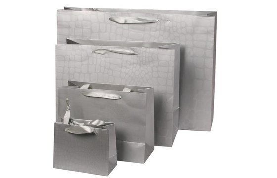 Luxury Silver Color Christmas Gift Bags Gloss Lamination Finish