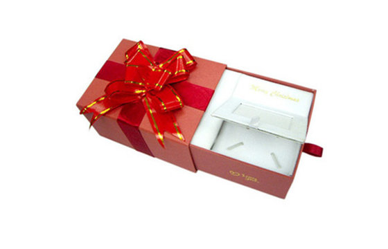 Recyclable Red Wedding Gift Box Drawer Type with Ribbon Tied