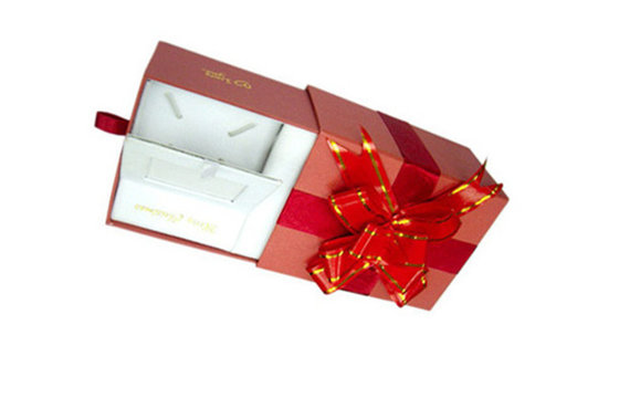 Recyclable Red Wedding Gift Box Drawer Type with Ribbon Tied