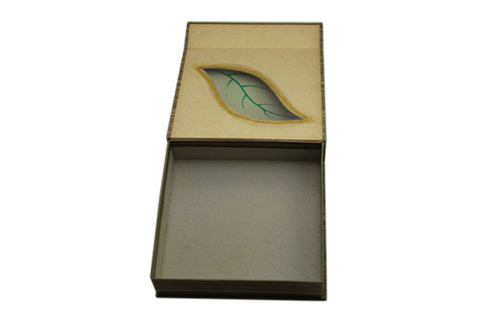 Food Paper / Cardboard Mooncake Gift Boxes With Leaf Shaped Window