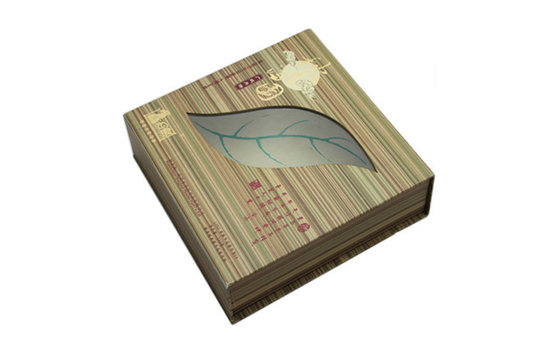 Food Paper / Cardboard Mooncake Gift Boxes With Leaf Shaped Window