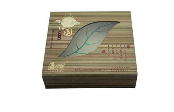 Food Paper / Cardboard Mooncake Gift Boxes With Leaf Shaped Window