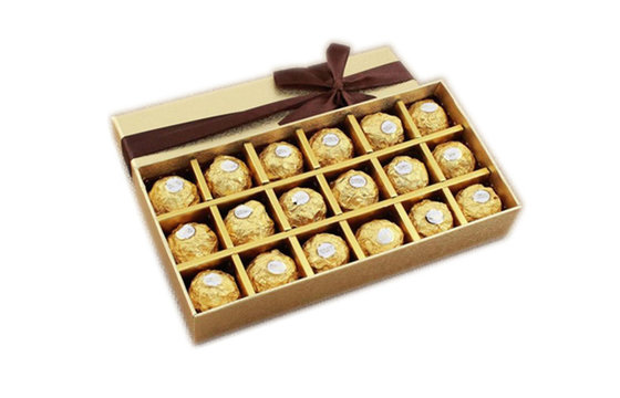 Gold Card Paper Recycled Cardboard Chocolate Box Packaging With Ribbon Tied