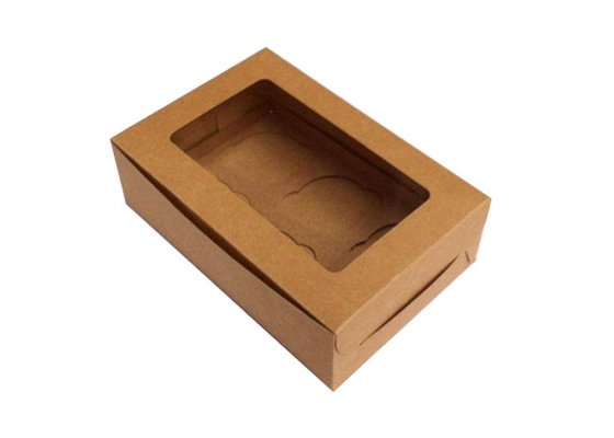 Six Holes Cupcake Box , Plastic Window Eco-friendly Kraft Paper food Box