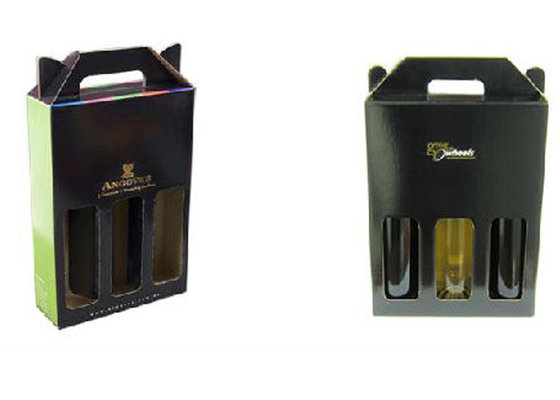 Black Folding Wine Recycled Paper Packaging Boxes for six bottles