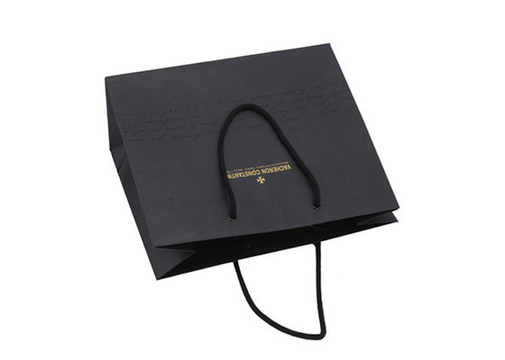 Stamping Logo Cotton Handle Black Paper Shopping Bags For Women 250gsm