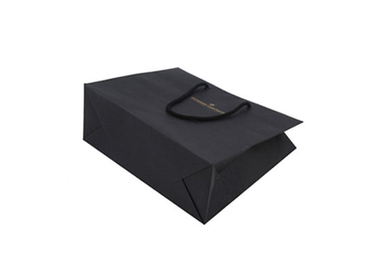 Stamping Logo Cotton Handle Black Paper Shopping Bags For Women 250gsm