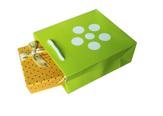 Fancy Art Paper Bag Apple Green With Cotton Handle For Gift Packing