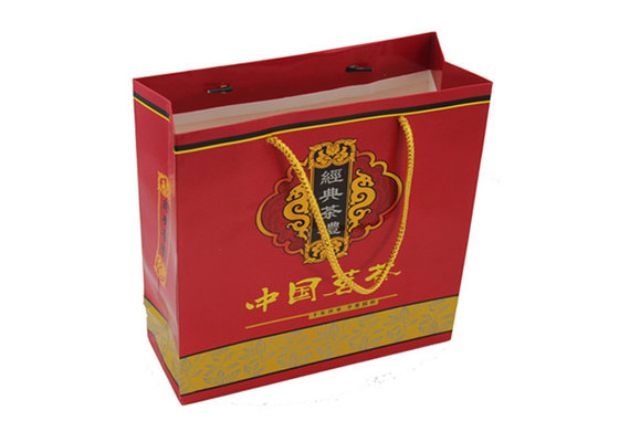 UV Spot Colored Cord Handle Paper Packaging Bags For Tea Packing