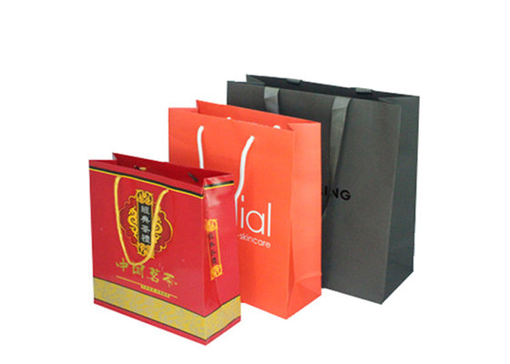 UV Spot Colored Cord Handle Paper Packaging Bags For Tea Packing