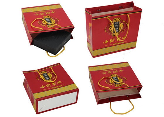 UV Spot Colored Cord Handle Paper Packaging Bags For Tea Packing