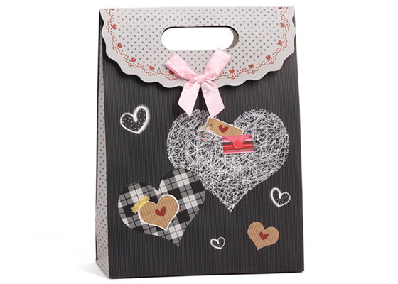 Matte Chocolate Colored Paper Bags With Handles , Velcro Stand Up Bag With Bow