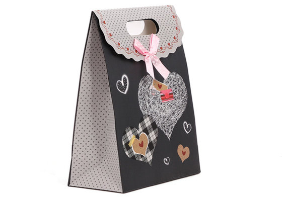 Matte Chocolate Colored Paper Bags With Handles , Velcro Stand Up Bag With Bow