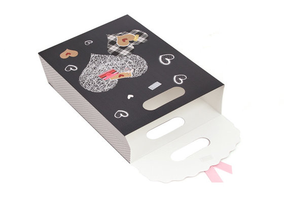 Matte Chocolate Colored Paper Bags With Handles , Velcro Stand Up Bag With Bow