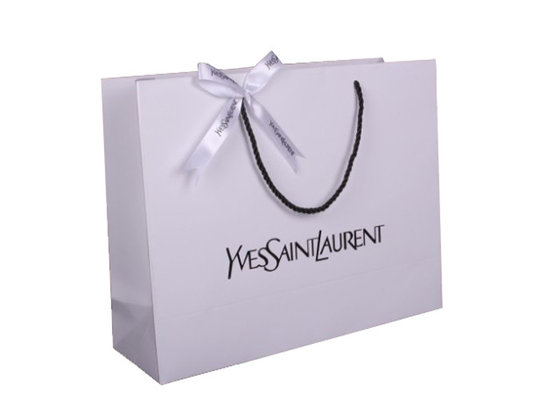White Baby Shower Paper Bag with Fabric Rope Handles Fancy Design 