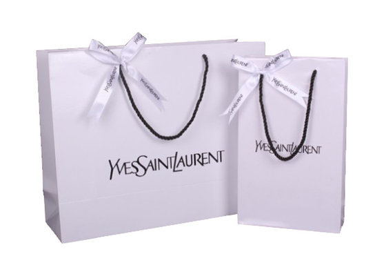 White Baby Shower Paper Bag with Fabric Rope Handles Fancy Design 