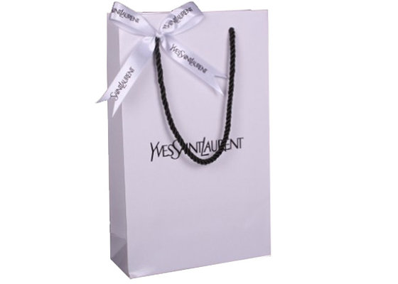 White Baby Shower Paper Bag with Fabric Rope Handles Fancy Design 