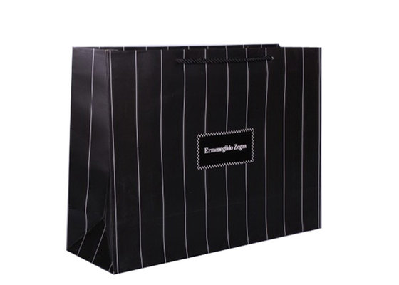 Black stripe Matte Lamination Colored Paper Bags With Handles