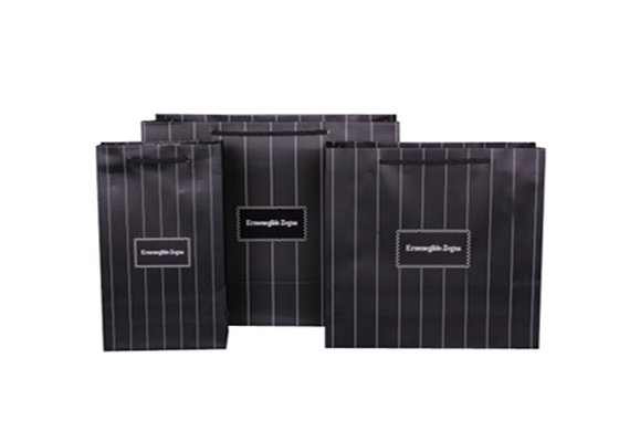 Black stripe Matte Lamination Colored Paper Bags With Handles