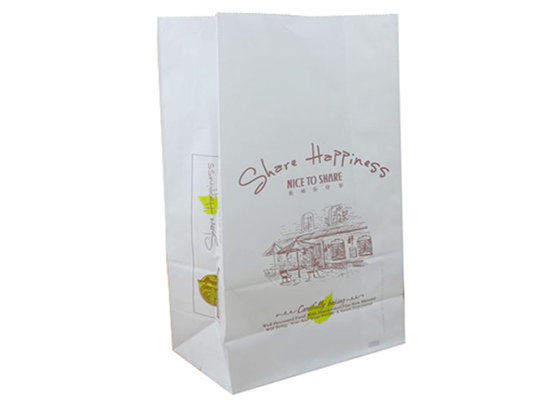 Bread Paper Gift Bags With Handles , Biodegradable White kraft Paper For Bakery