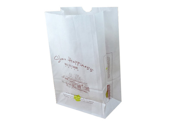 Bread Paper Gift Bags With Handles , Biodegradable White kraft Paper For Bakery