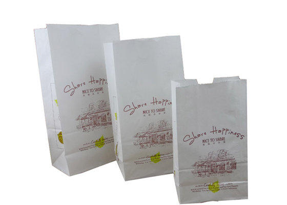 Bread Paper Gift Bags With Handles , Biodegradable White kraft Paper For Bakery