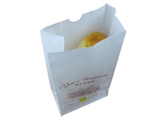Bread Paper Gift Bags With Handles , Biodegradable White kraft Paper For Bakery