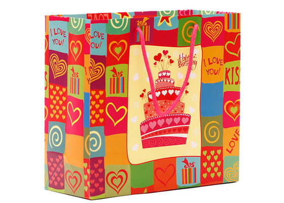 Christmas Colored Paper Gift Bags With Handles / Customized logo Printing