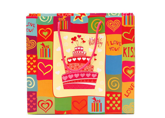 Christmas Colored Paper Gift Bags With Handles / Customized logo Printing