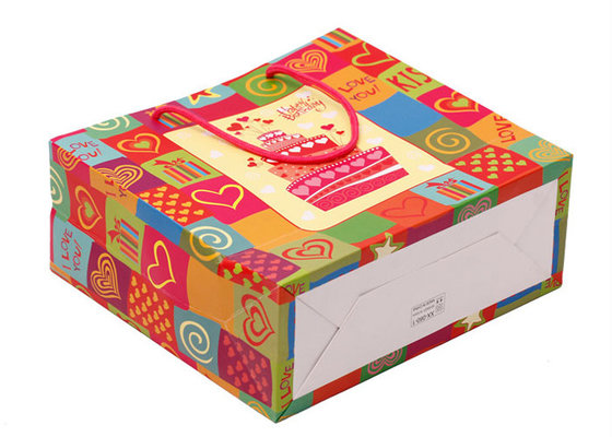 Christmas Colored Paper Gift Bags With Handles / Customized logo Printing