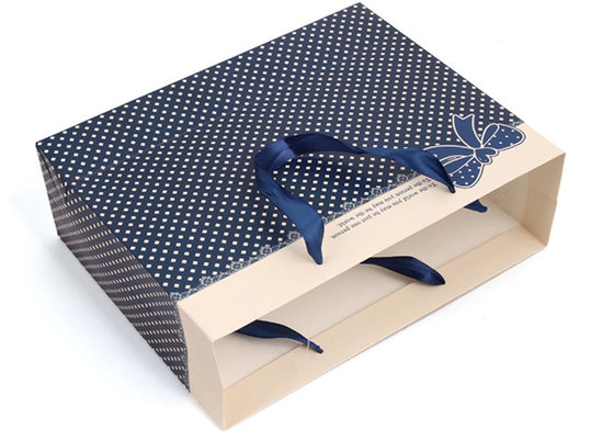 Blue Paper Bag Polka Dot Design For Wedding Gift Packing