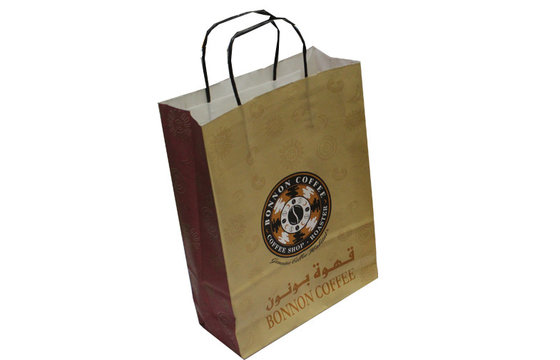 Coffee bean Colored Paper Bags With Handles , shopping bag