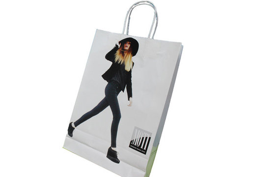 Shopping Colored Paper Bags With Handles , Clothing Packing White Kraft Bag