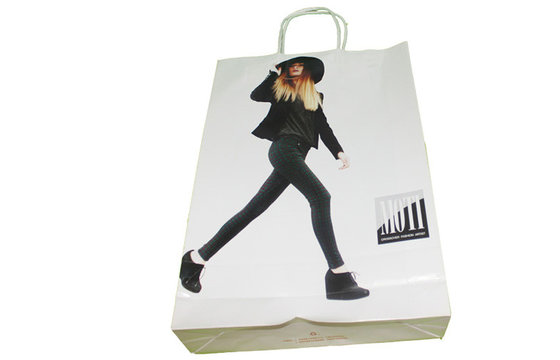 Shopping Colored Paper Bags With Handles , Clothing Packing White Kraft Bag