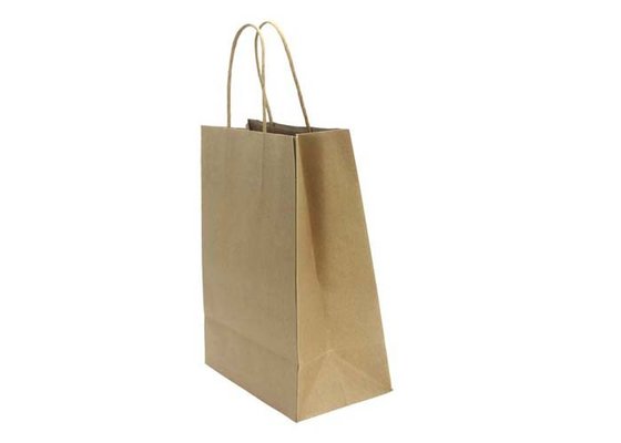 Recycled Varnishing Brown Paper Carrier Bags With Twisted Handles