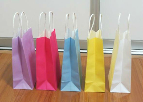 Recyclable Printed Paper Gift Bags / Block Bottom Brown Kraft Paper Bags