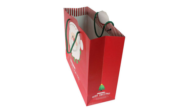 Xmas Paper Gift Bags For Children , Offset Printing Red Paper Shopping Bags
