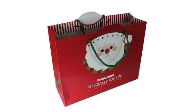 Xmas Paper Gift Bags For Children , Offset Printing Red Paper Shopping Bags