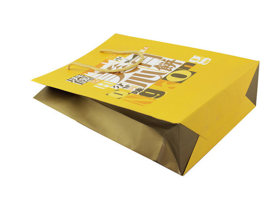 Bright Golden Glossy Nylon Handle Paper Gift Bags For Sweet Dessert Packaging