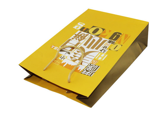 Bright Golden Glossy Nylon Handle Paper Gift Bags For Sweet Dessert Packaging