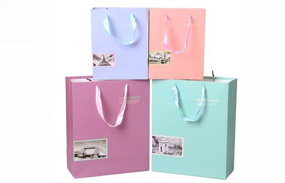 Promotional Printed Laminated Paper Carrier Bags Round Handle Paper Cloth Bags