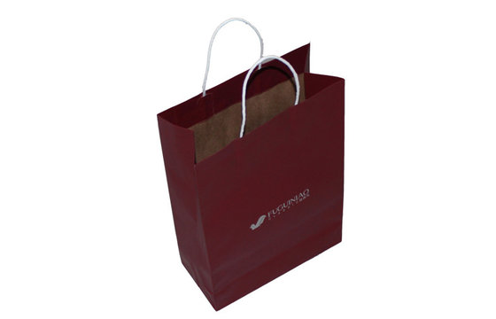 Durable Silver Logo Brown Kraft Paper Shopping Bags With Handles