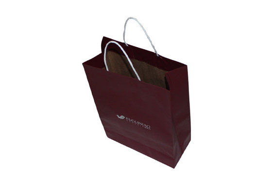 Durable Silver Logo Brown Kraft Paper Shopping Bags With Handles