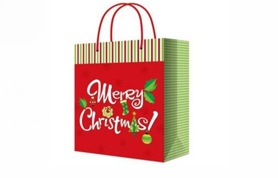 Gloss Laminated Paper Bags For Gifts / Red Paper Christmas Gift Bags With Handle