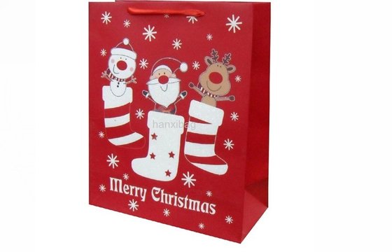 Gloss Laminated Paper Bags For Gifts / Red Paper Christmas Gift Bags With Handle