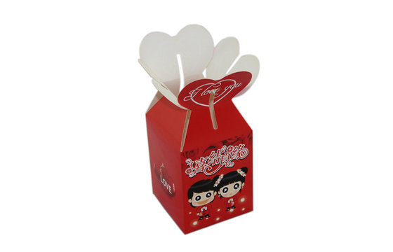 Custom Made Flat Red Paper Packaging Box For Wedding Candies Use