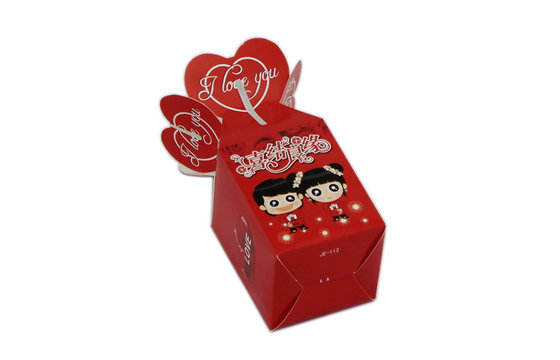 Custom Made Flat Red Paper Packaging Box For Wedding Candies Use