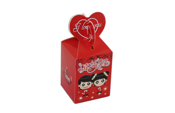 Custom Made Flat Red Paper Packaging Box For Wedding Candies Use