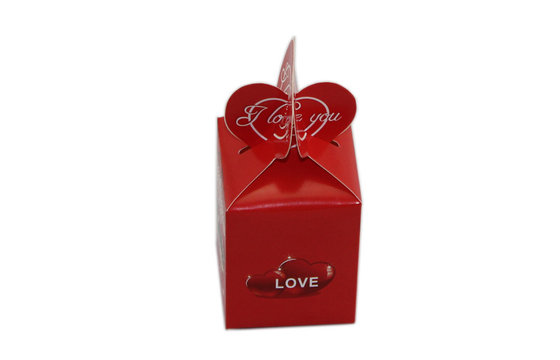 Custom Made Flat Red Paper Packaging Box For Wedding Candies Use